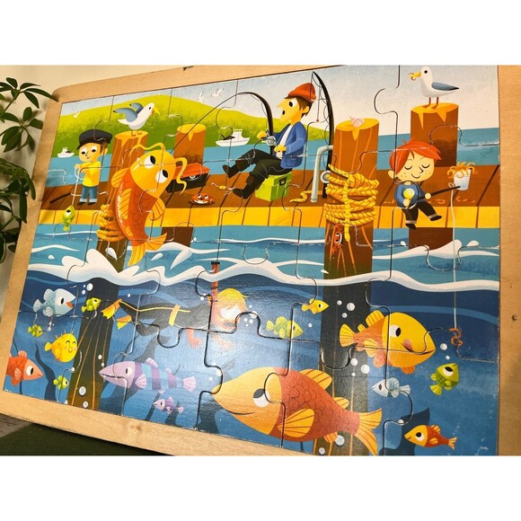 Toys | Vintage Imaginarium Wooden Peg Puzzle Fishing Ocean Life Below ...